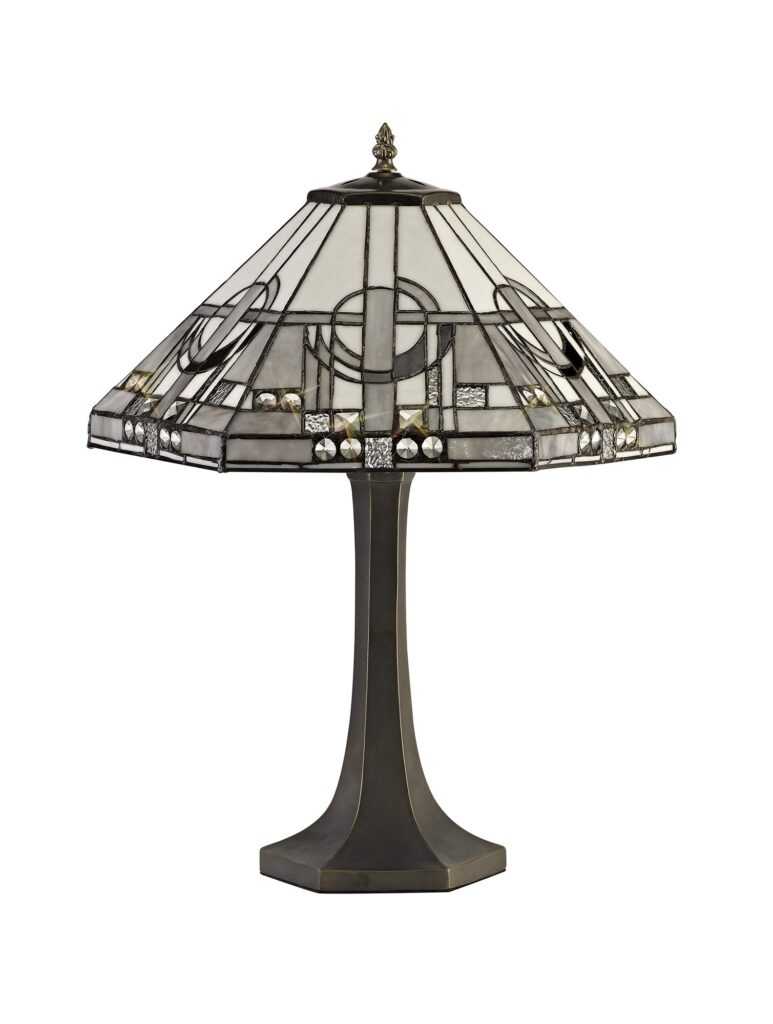 Azzuri 2 Light Octagonal Table Lamp E27 With 40cm Tiffany Shade, White ...